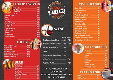 Menu At Jitters Restaurant And Braai Middelburg