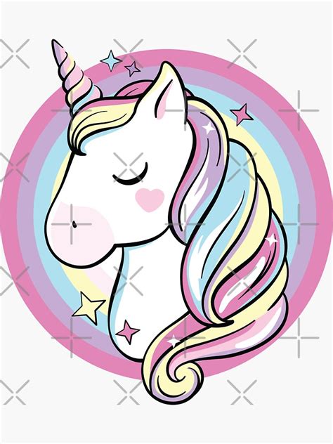 Cute Classic Cartoon Pastel Rainbow Unicorn Head Sticker For Sale By Gregariousd Redbubble