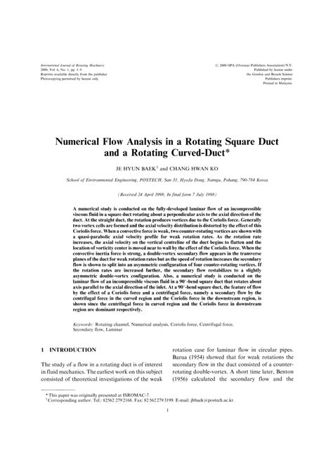 pdf numerical flow analysis in a rotating square duct and a rotating