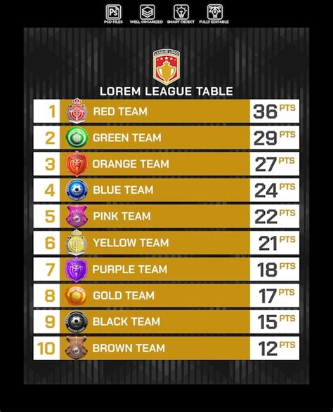 Football League Table Graphic Design Template Premium Psd