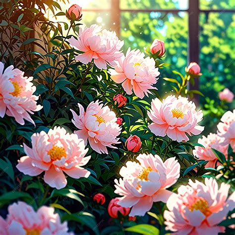 Anime A Breathtaking Cinematic Photograph Of A Lush Peonies Ga