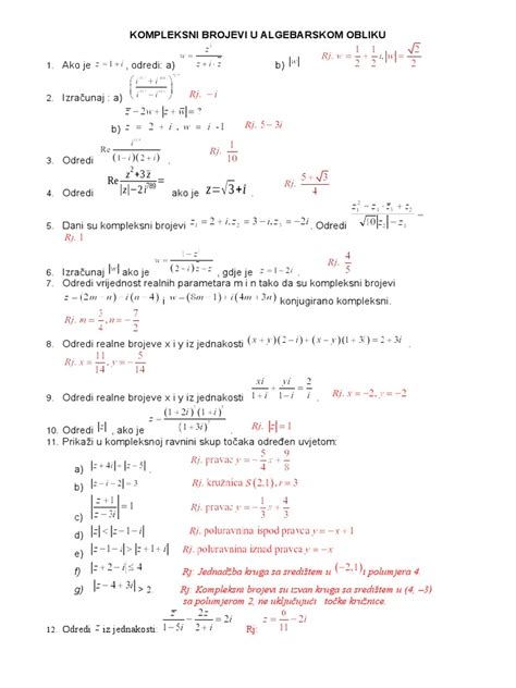 Kompleksni Brojevi U Algebarskom Obliku Pdf