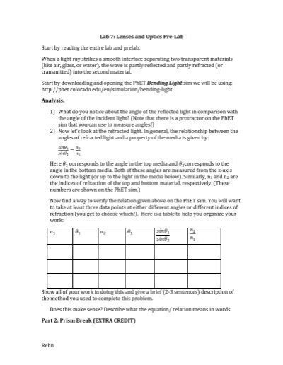 Phet Simulation Bending Light Answer Key