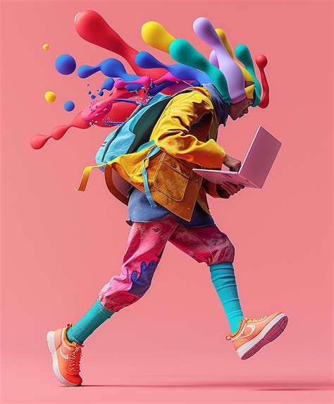 Person Running With A Laptop Premium Ai Generated Image