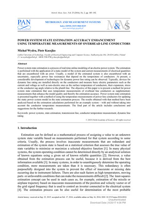 Pdf Power System State Estimation Accuracy Enhancement Using Temperature Measurements Of
