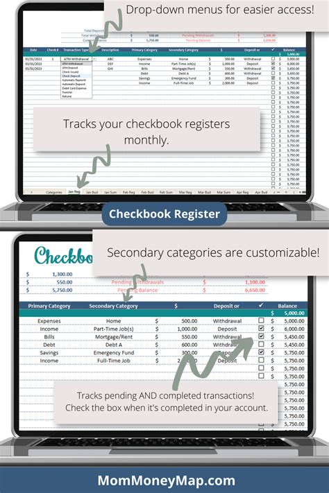 Checkbook And Monthly Budget With Annual Summaries Bundle Excel Spread Mom Money Map