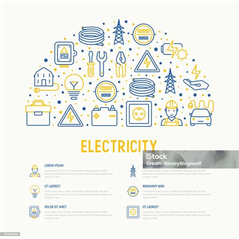 얇은 선 아이콘으로 30 원에 전기 개념 전기 전구 철 탑 도구 상자 케이블 전기 자동차 손 태양 전지 배너 웹 페이지 인쇄 매체에 대 한 벡터 일러스트 개념에 대한 스톡