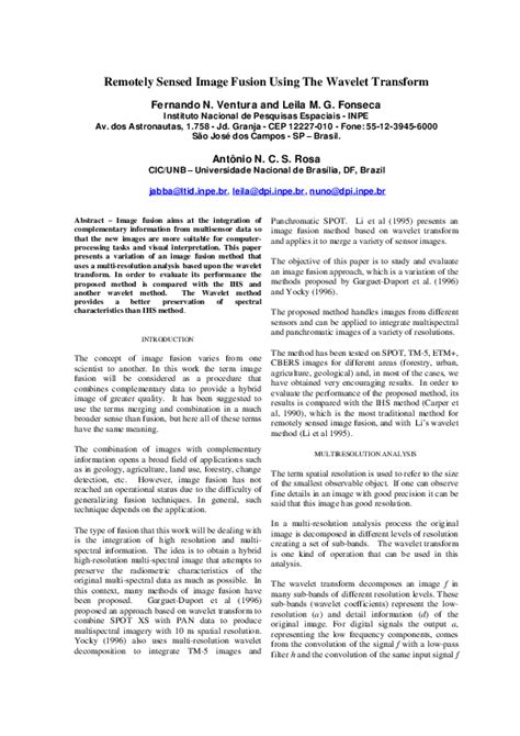 Pdf Remotely Sensed Image Fusion Using The Wavelet Transform