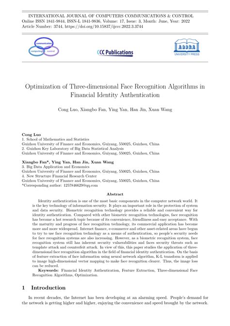 Pdf Optimization Of Three Dimensional Face Recognition Algorithms In Financial Identity