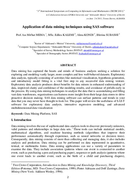 Pdf Application Of Data Mining Techniques Using Sas Software Edlira