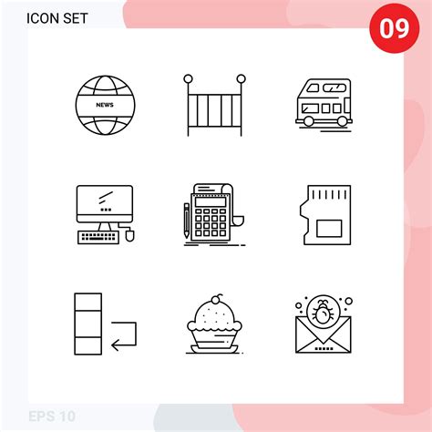 Set Of 9 Modern Ui Icons Symbols Signs For Audit Pc Coach Imac Monitor Editable Vector Design