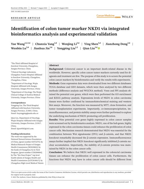 Pdf Identification Of Colon Tumor Marker Nkd1 Via Integrated