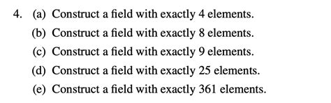 solved 4 a construct a field with exactly 4 elements b