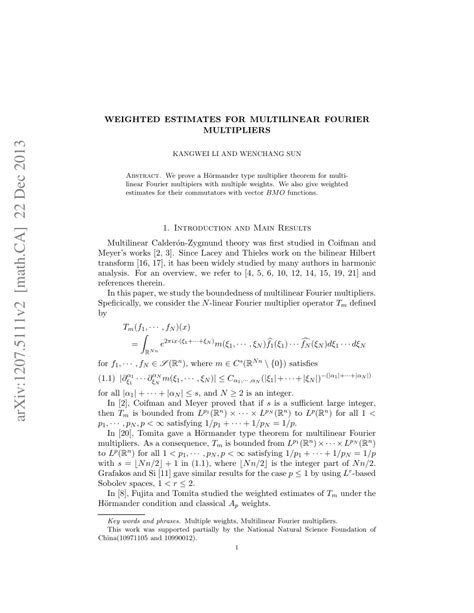 Pdf Weighted Estimates For Multilinear Fourier Multiplier