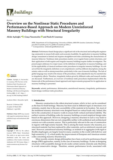 Pdf Overview On The Nonlinear Static Procedures And Performance Based