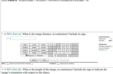 Solved Problem An Object Of Height Cm Is Chegg