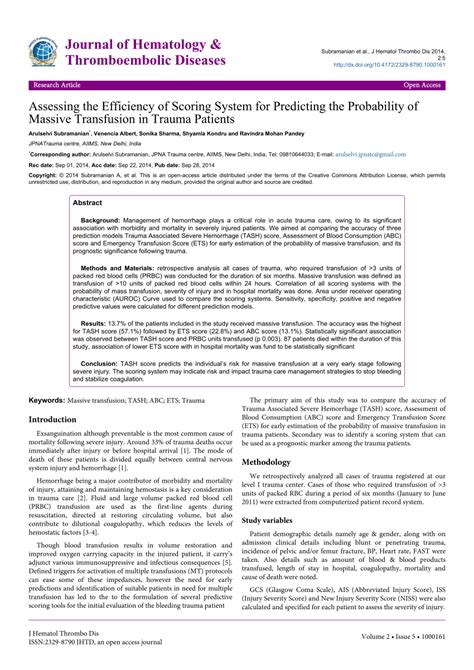 Pdf Assessing The Efficiency Of Scoring System For Predicting The