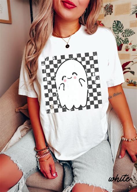 Comfort Colors® Retro Halloween Checkered Ghost Shirt Cute Ghost Tee
