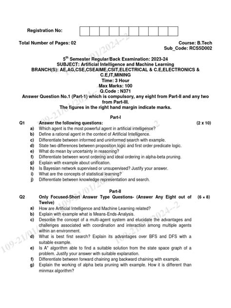 Artificial Intelligence And Machine Learning 5th Ae Cse Ee Etc Rcs5d002