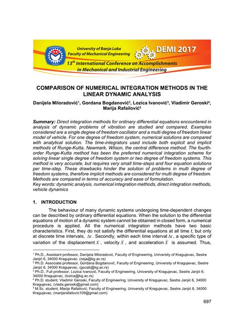 Pdf Comparison Of Numerical Integration Methods In The Linear Dynamic