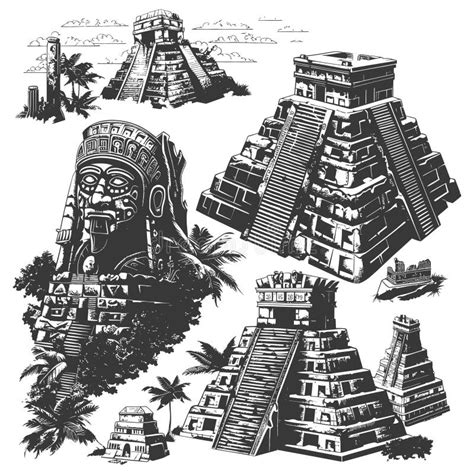 Colección De Las Antiguas Pirámides Mayas Y Paisajes De La Jungla De