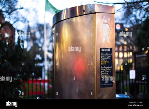 Metal Futuristic Mobile Public Toilet WC In A Park Stock Photo Alamy