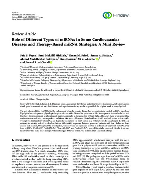 pdf role of different types of mirnas in some cardiovascular diseases