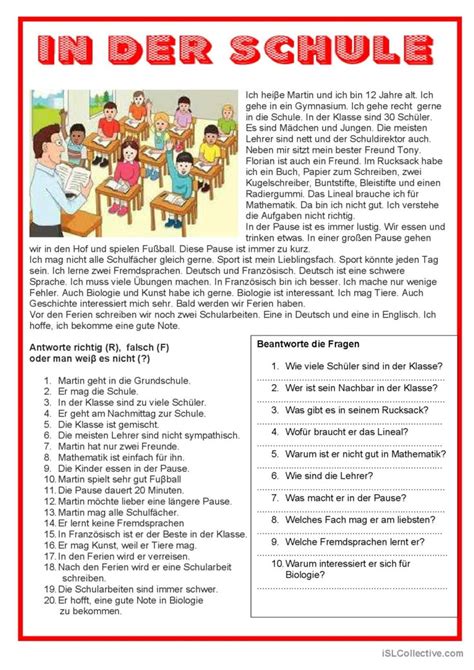 Einfache Texte In Der Schule Allge… Deutsch Daf Arbeitsblätter Pdf