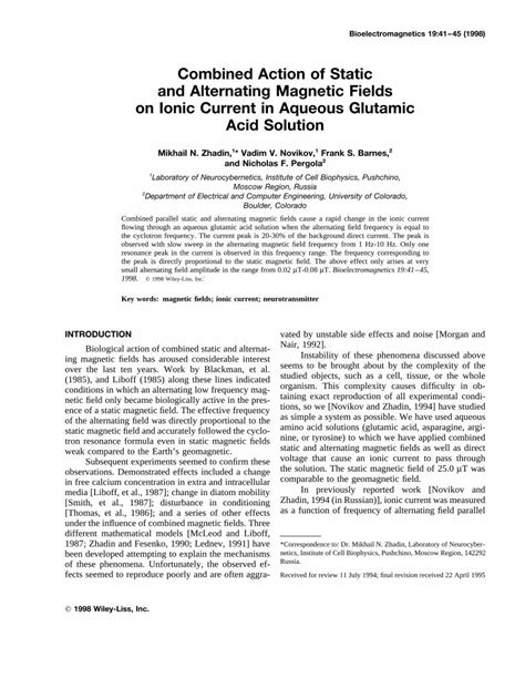 Pdf Combined Action Of Static And Alternating Magnetic Fields On Ionic Current In Aqueous