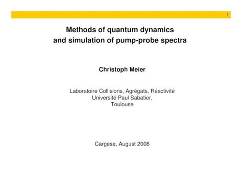 Pdf Methods Of Quantum Dynamics And Simulation Of Pump Probe