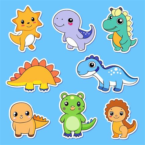 Cute Dinosaur Stickers Premium Ai Generated Vector