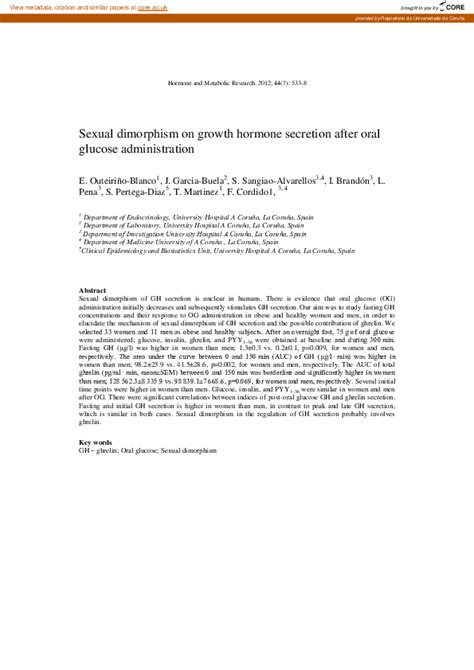 Pdf Sexual Dimorphism On Growth Hormone Secretion After Oral Glucose