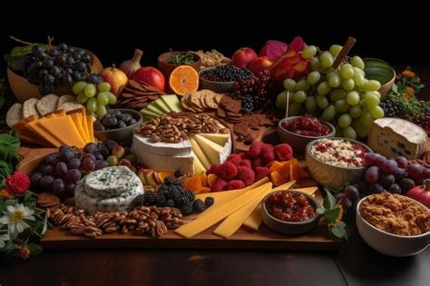 Prato De Queijos Frutas E Legumes Para A Melhor Tábua De Queijos Criada Com Ia Generativa Foto