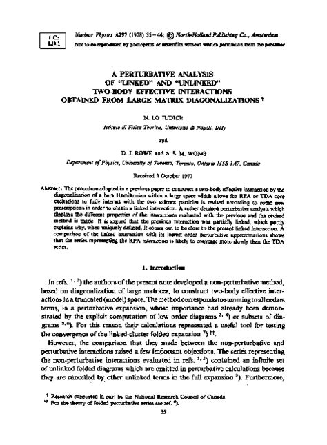 Pdf A Perturbative Analysis Of “linked” And “unlinked” Two Body