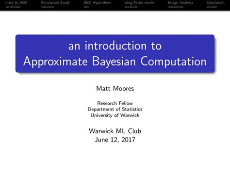 Approximate Bayesian Computation For The Isingpotts Model Ppt