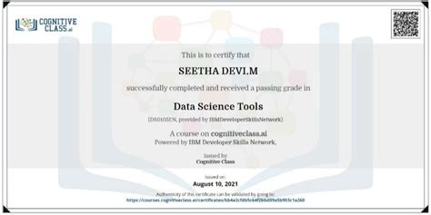 I Have Successfully Completed The Data Science Tools By Ibm Seetha Devi M
