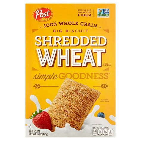 Post Shredded Wheat 100 Whole Grain Big Biscuit Cereal 18 Count 15 Oz
