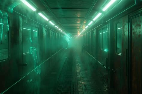 Premium Photo A Subway Car With A Green Light On The Ceiling