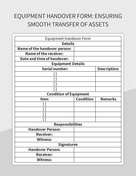 Asset Handover Form Efficient Transfer Of Responsibilities Excel