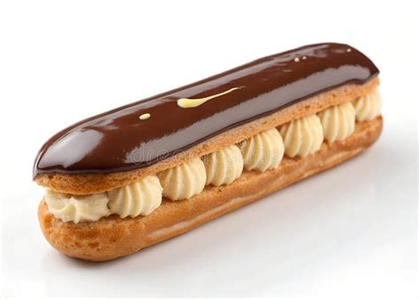 Delicious Eclair Filled With Creamy Vanilla Custard And Topped With Rich Chocolate Glaze Stock