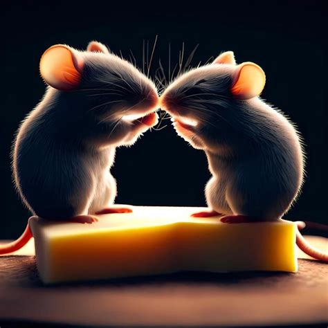 Premium Photo Two Mouses Tlaking On Top Of Cheese