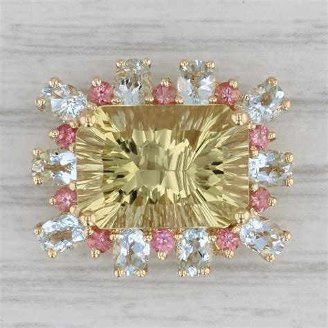 790ctw Lemon Quartz Aquamarine Pink Tourmaline Slide Pendant 10k Yell