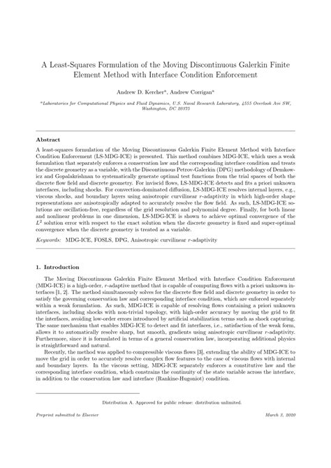 Pdf A Least Squares Formulation Of The Moving Discontinuous Galerkin