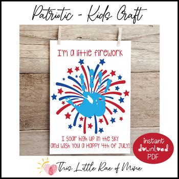Little Firework Usa Patriotic 4th Of July Printable Handprint Art