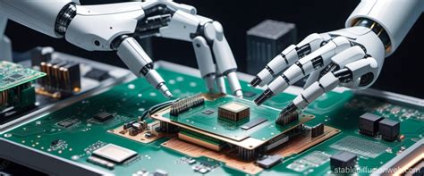Robot Assembling Cpus Printed Circuit Board Stable Diffusion Online Robot Assembling Cpus Printed Circuit Board Stable Diffusion Online