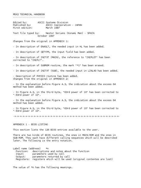 msx technical handbook appendix pdf input output subroutine