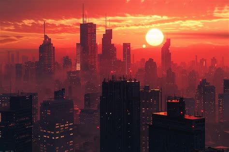 premium photo a dynamic city skyline at sunset