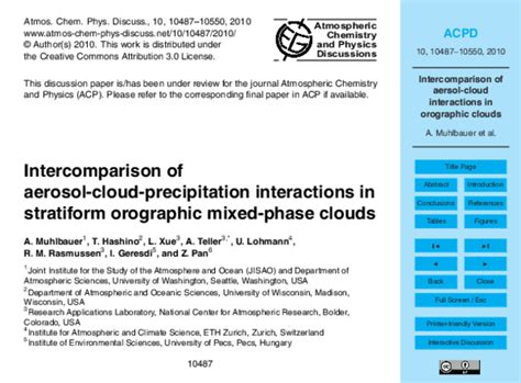 Pdf Intercomparison Of Aerosol Cloud Precipitation Interactions In