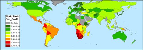 Map Of National Income Gini Coefficients Reported By The World Bank