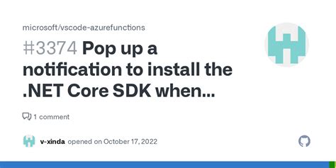 Pop Up A Notification To Install The Net Core Sdk When Creating A Net